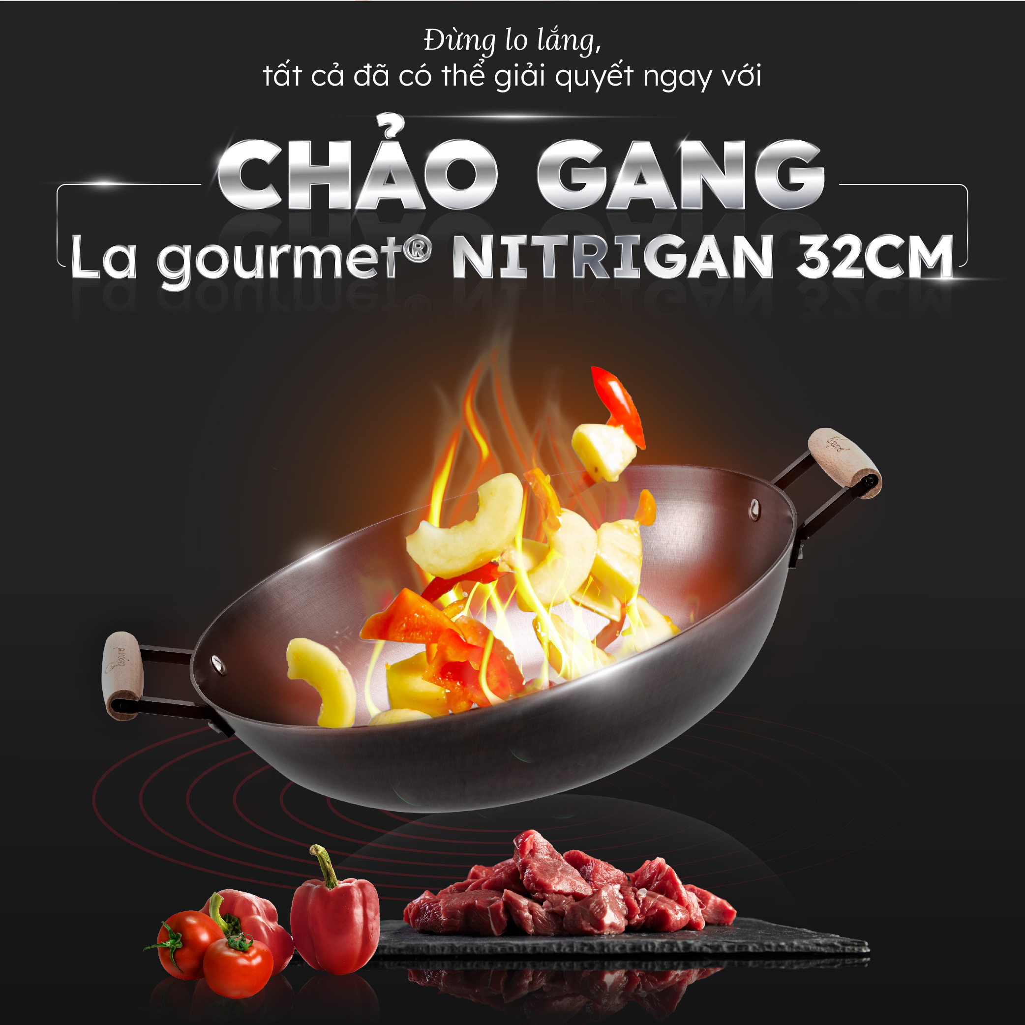 La gourmet- Chảo Gang Hai Tay Cầm La Gourmet Nitrigan 32cm